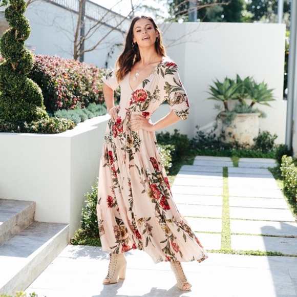 Jaase | Dresses | Jaase Floral Print Pink Tessa Slit Maxi Dress | Poshmark
